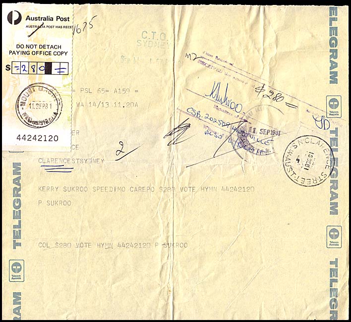 Teleg MO - receipt of funds