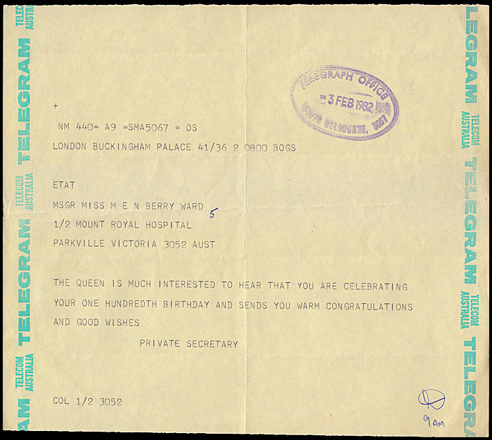100th Birthday telegram