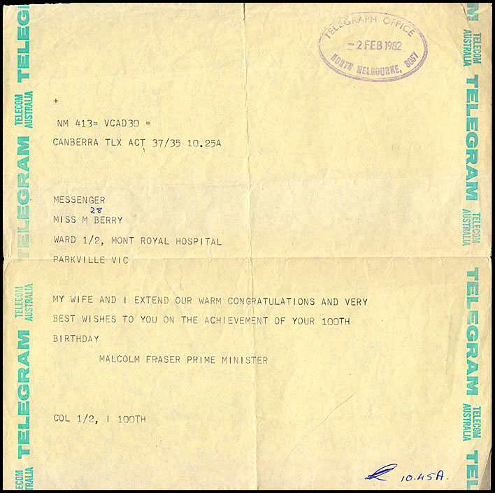 100th Birthday telegram