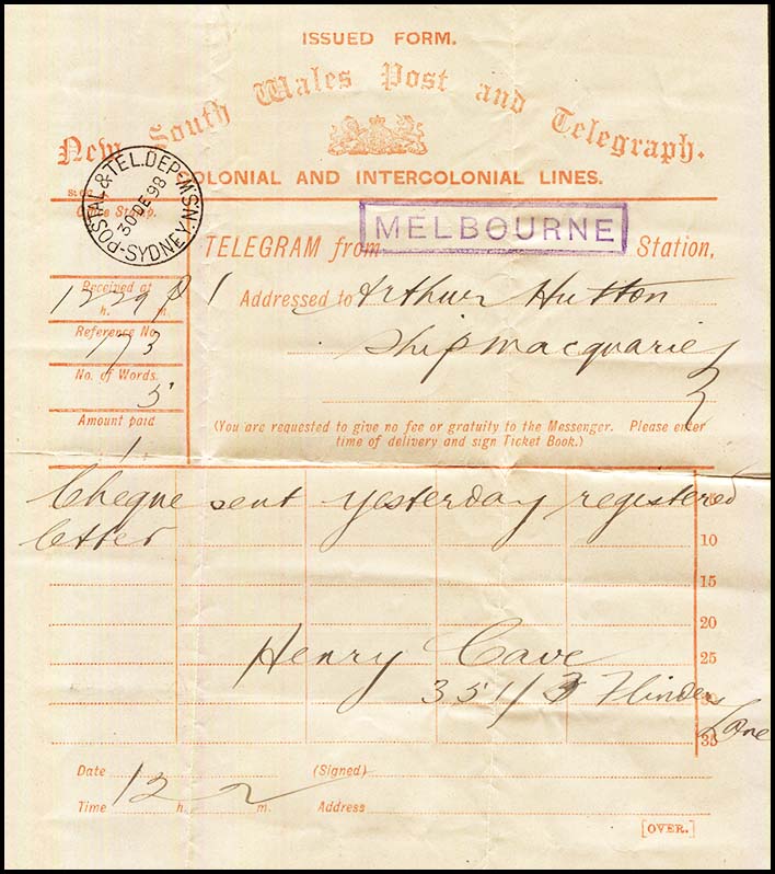 Telegrams to ships - Colonial period