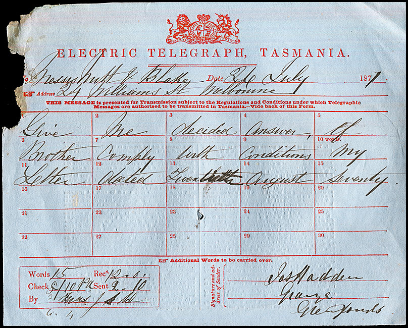 Tasmanian inter-colonial telegrams