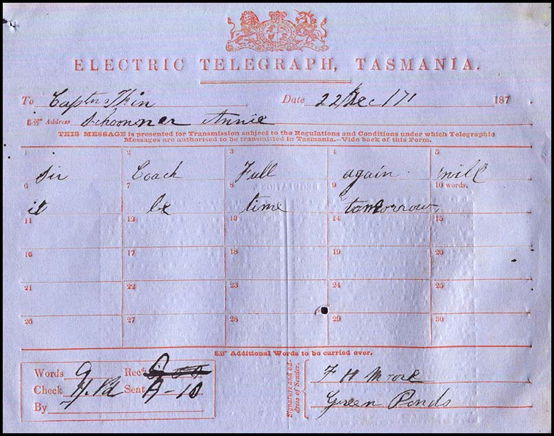 Telegrams to ships - Colonial period